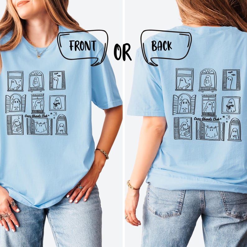 Cozy Ghouls Club – Cute Ghost Window Graphic – Halloween Comfort Colors Tee - Etsy