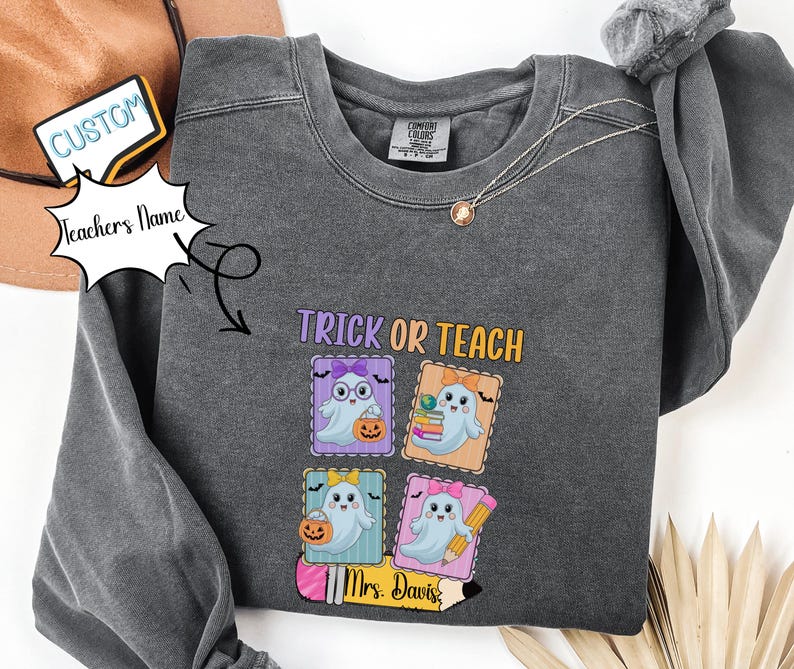 Personalized Ghost Face Teacher Sweatshirt – Trick or Teach, Halloween ...