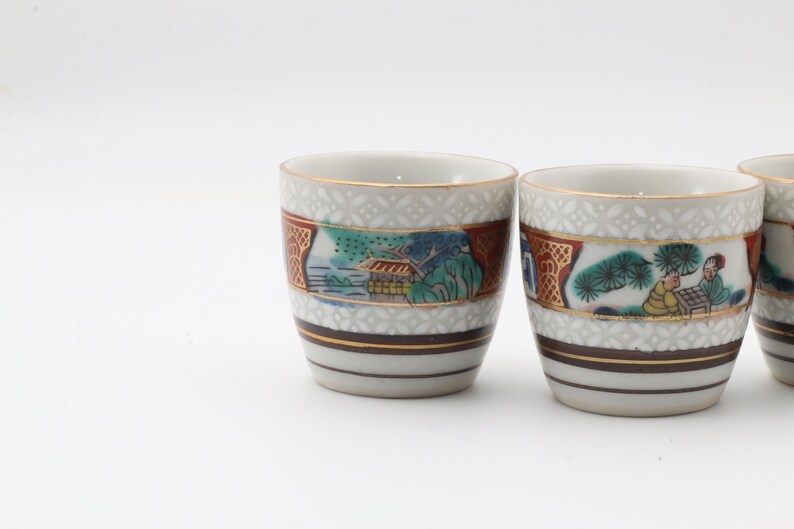 Vintage Japanese Sake Cups Ochoko Set | Hand-painted Porcelain ...