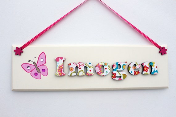 Girls' Wooden Bedroom Door Sign / Name Plaque With Floral | Etsy