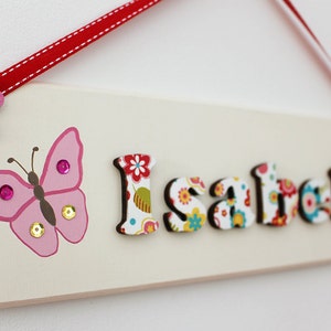 Girls' Wooden Bedroom Door Sign / Name Plaque With Floral Lettering and ...
