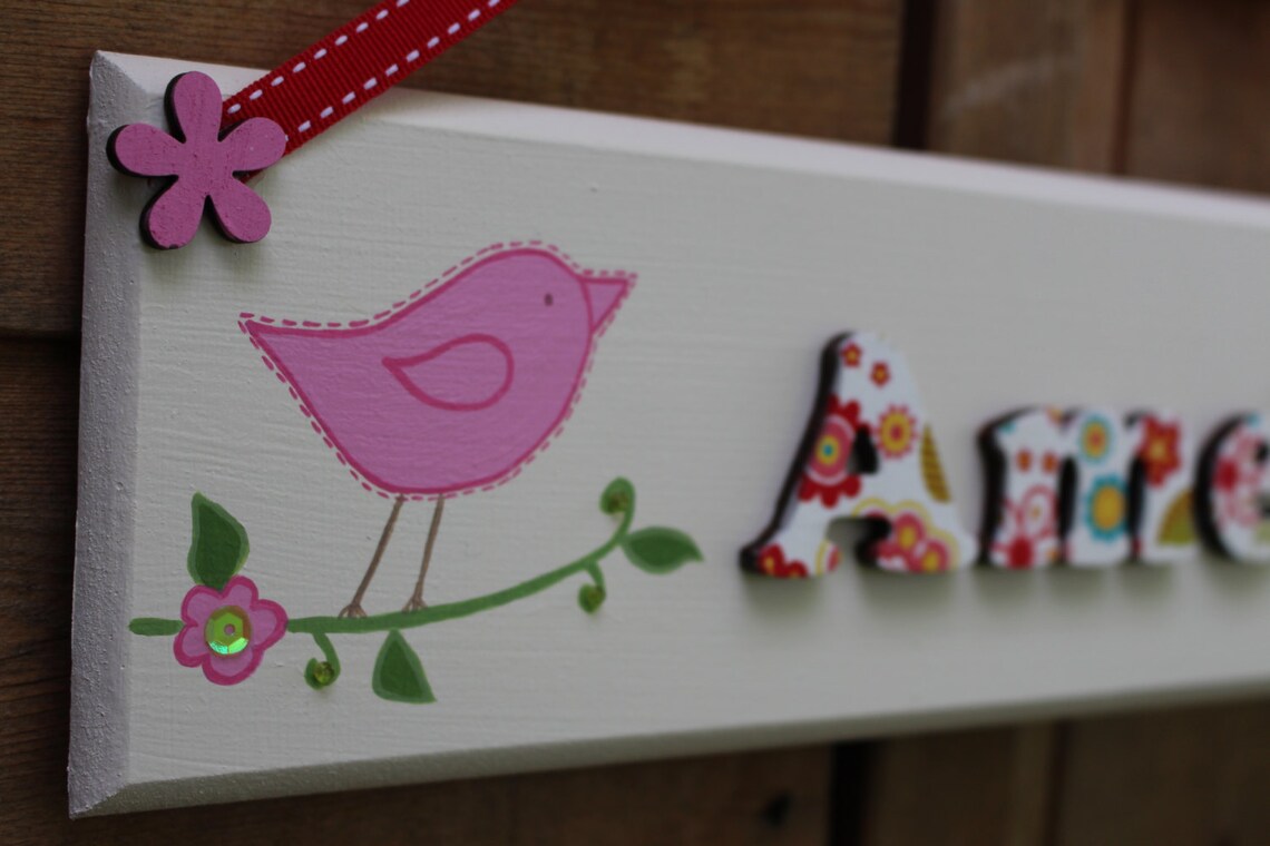 Personalised Handmade Wooden Door Sign With Multicoloured Floral ...