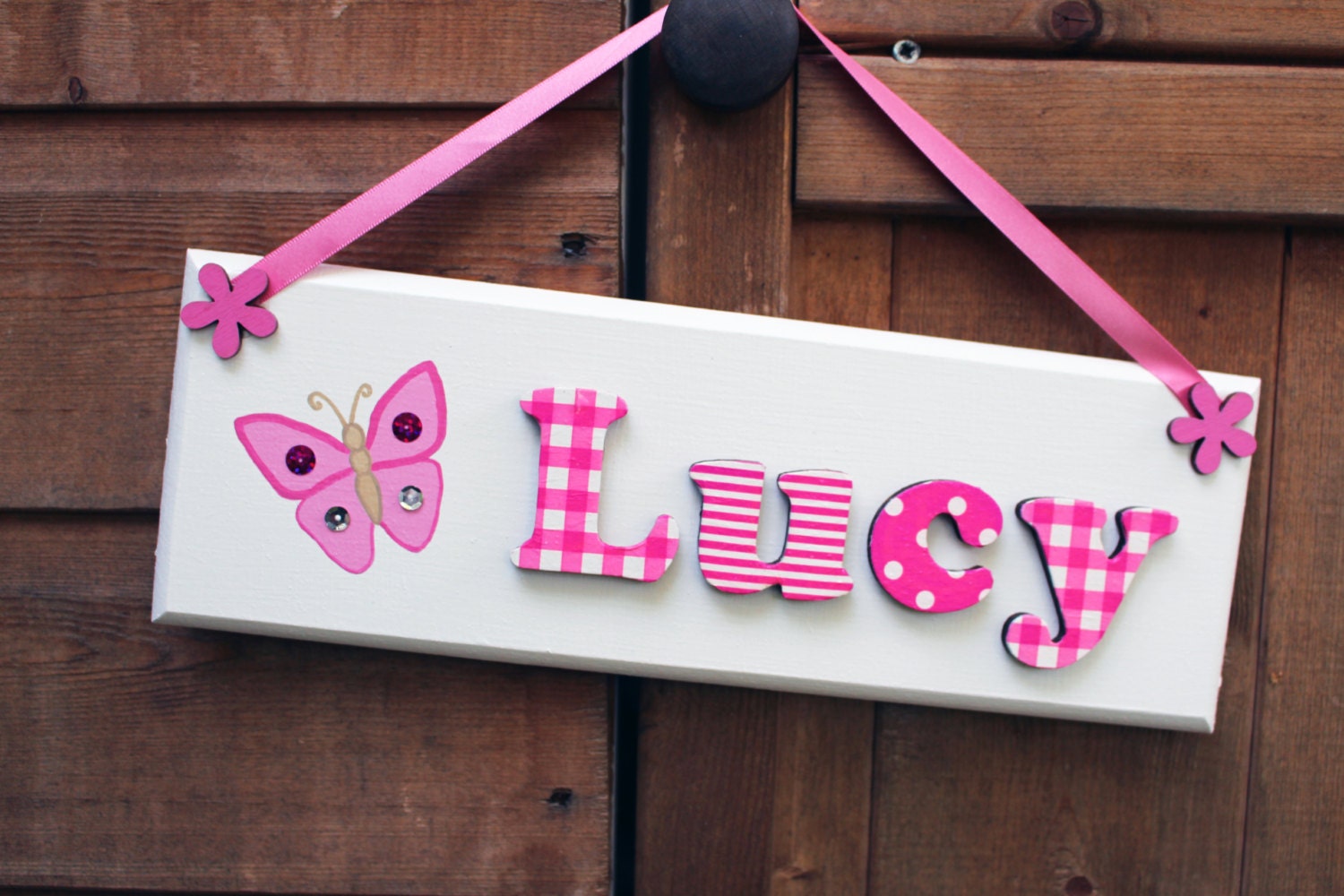 Personalised white and pink wooden door sign for nursery and | Etsy