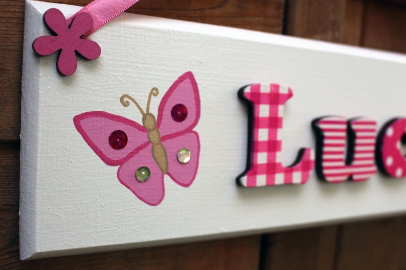 Personalised White and Pink Wooden Door Sign for Nursery and Children ...