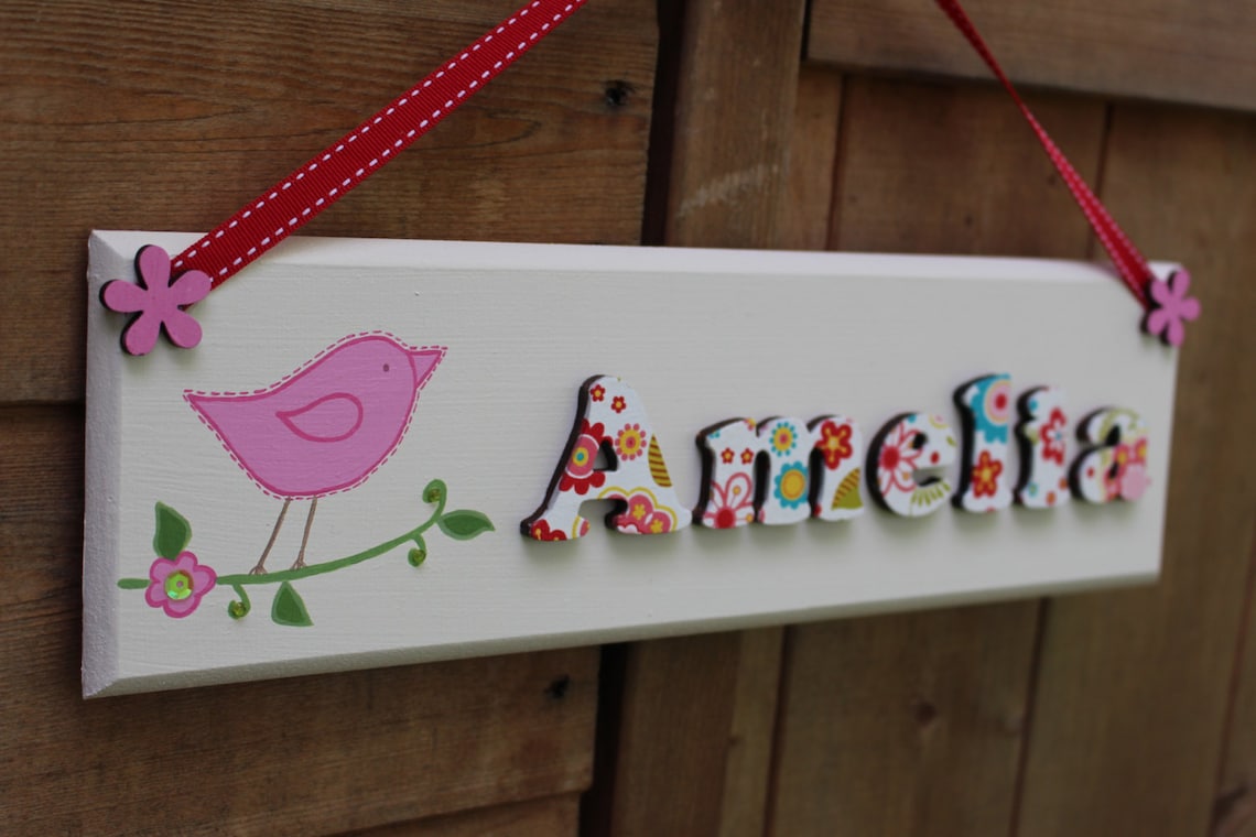 Personalised Handmade Wooden Door Sign With Multicoloured Floral ...