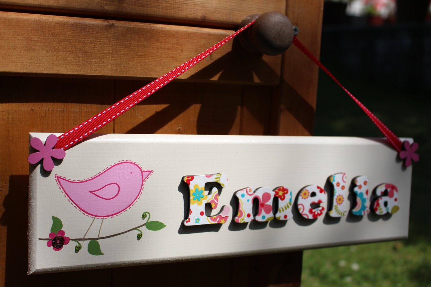 Personalised Handmade Wooden Door Sign With Multicoloured Floral ...