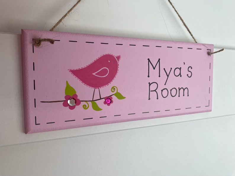 Pink Bird Wooden Bedroom Door Sign / Name Plaque - Etsy