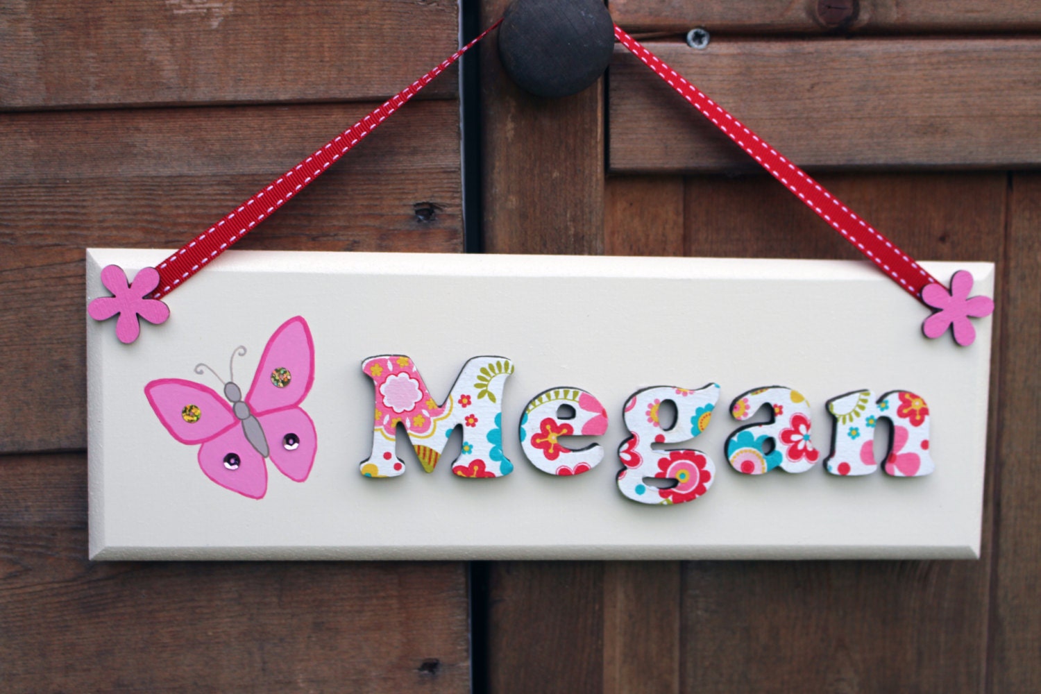 Girls' Wooden Bedroom Door Sign / Name Plaque With Floral - Etsy