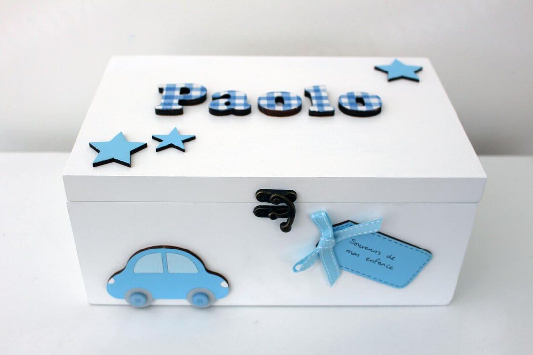Personalised Blue and White Baby Wooden Memory / Keepsake Box - New ...