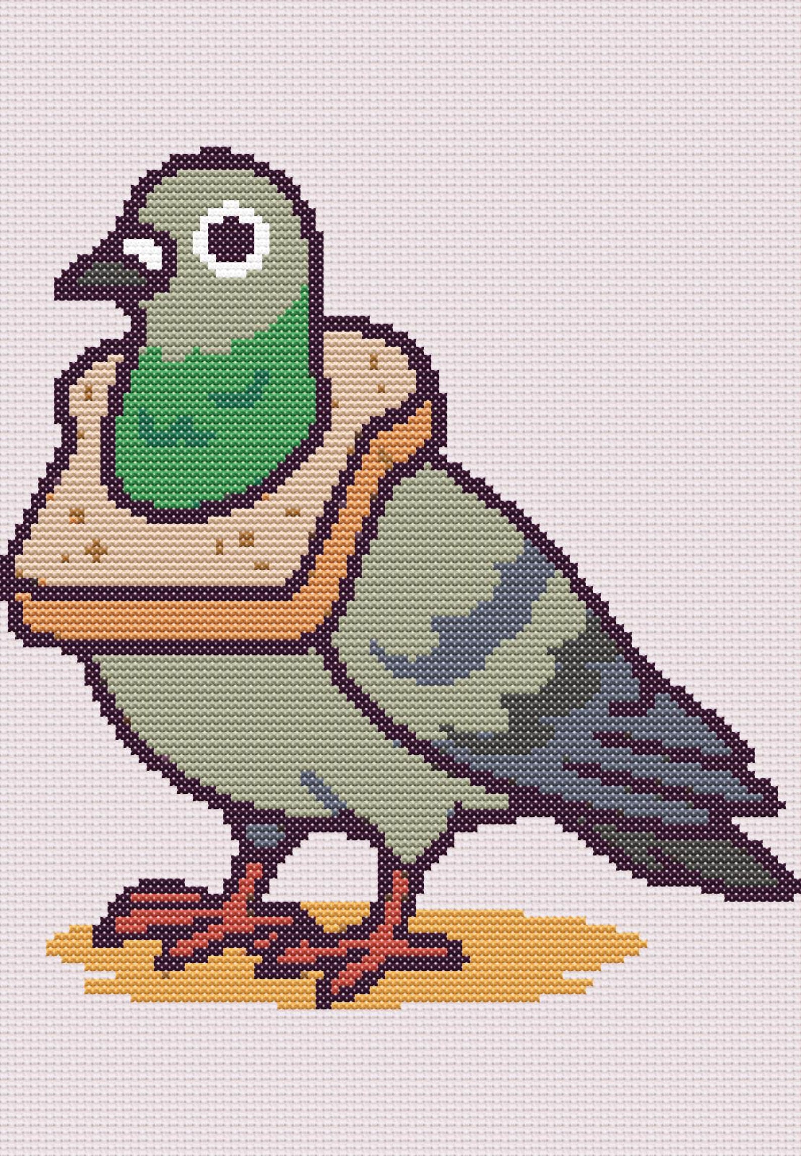 Pigeon With Bread Slice Cross Stitch Pattern - Etsy