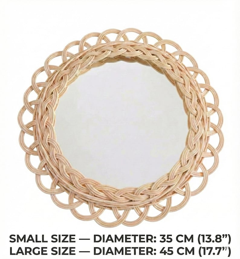 Boho Rattan Mirror for Living Room – Handmade Natural Rattan Wall ...