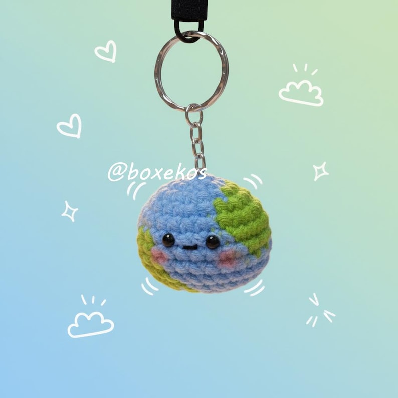 Sun and Earth Crochet Keychain, Amigurumi Planet Charm, Handmade Cotton ...