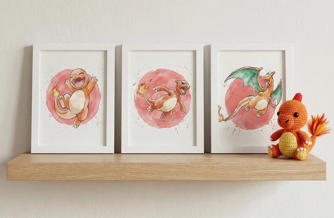 Pokemon Watercolor Art Prints | Charmander Evolutions Set (digital ...