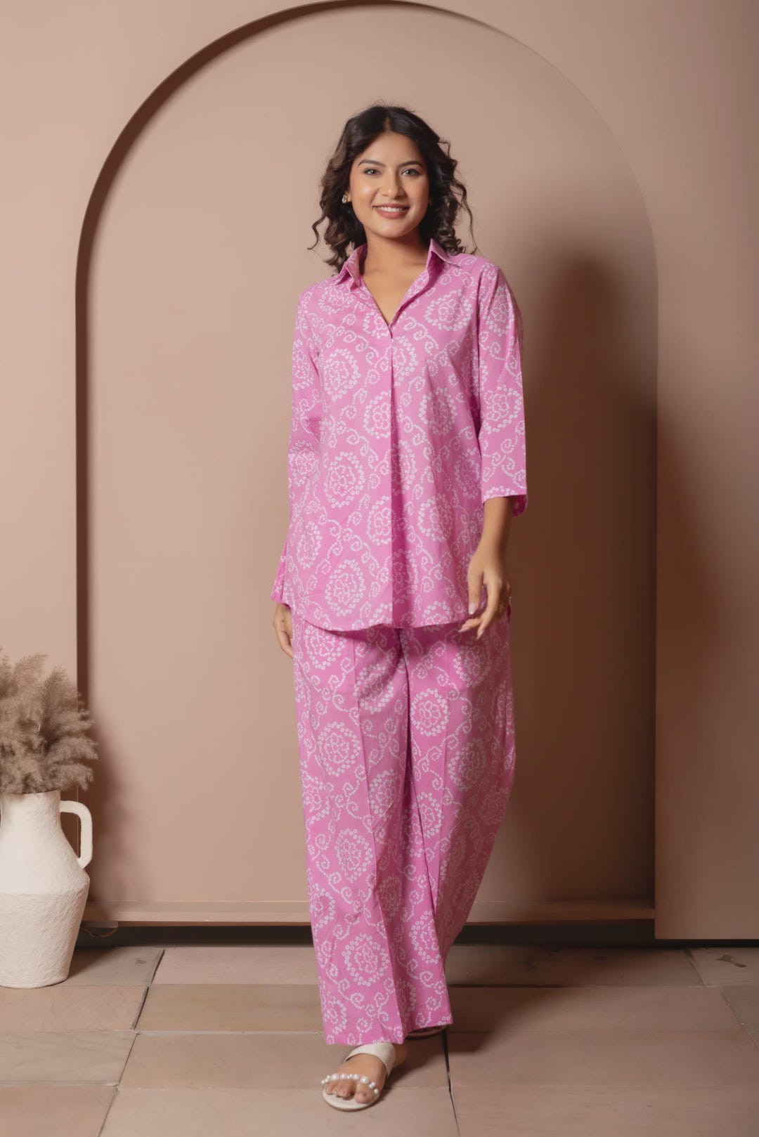 Light Pink Bandhej Cotton Co-ord Set | Indian Print Top & Pant| Indian ...