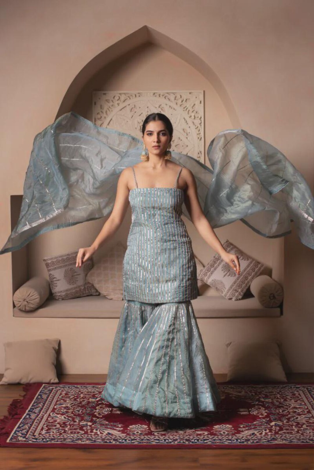 Powder Blue Silk Gota Patti Sharara Set With Dupatta |indian Ethnic ...