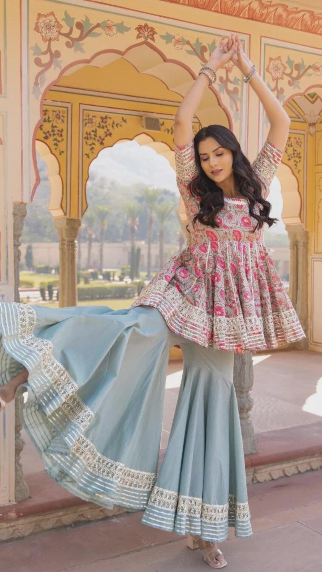 Hand Block Printed Cotton Sharara Set With Dupatta – Festive Indian ...