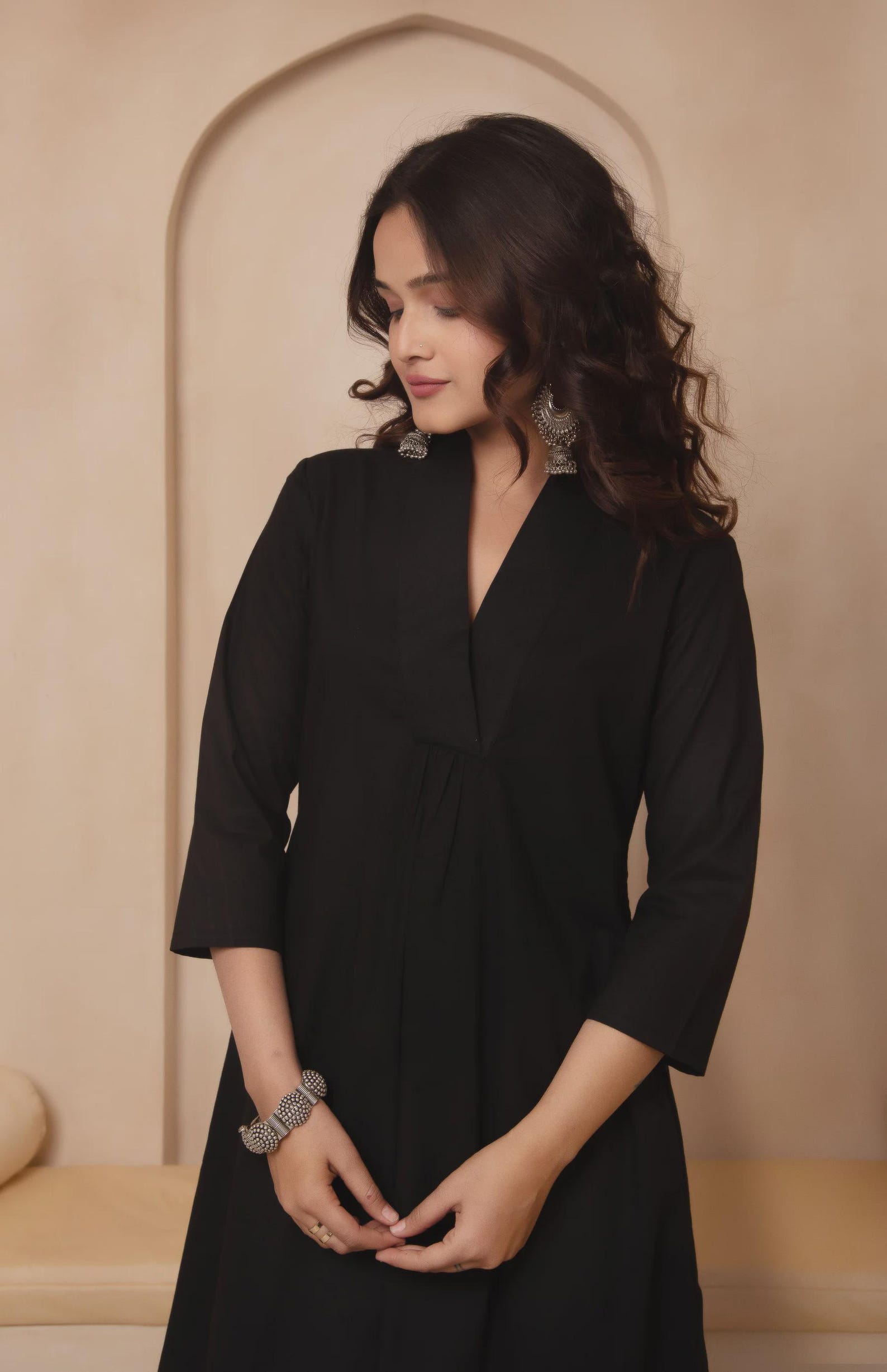 Conjunto Anarkali de algodón negro | Vestido étnico indio hecho a mano ...