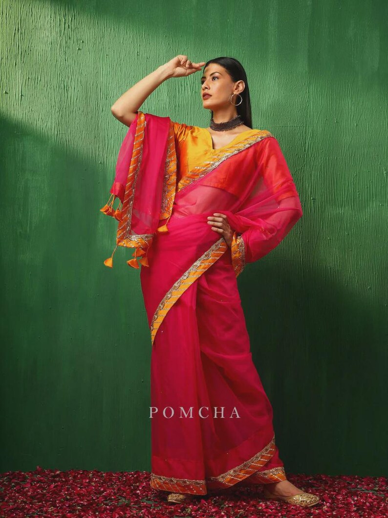 Royal Rani Pink Organza Saree – Lightweight Designer Saree for Party ...