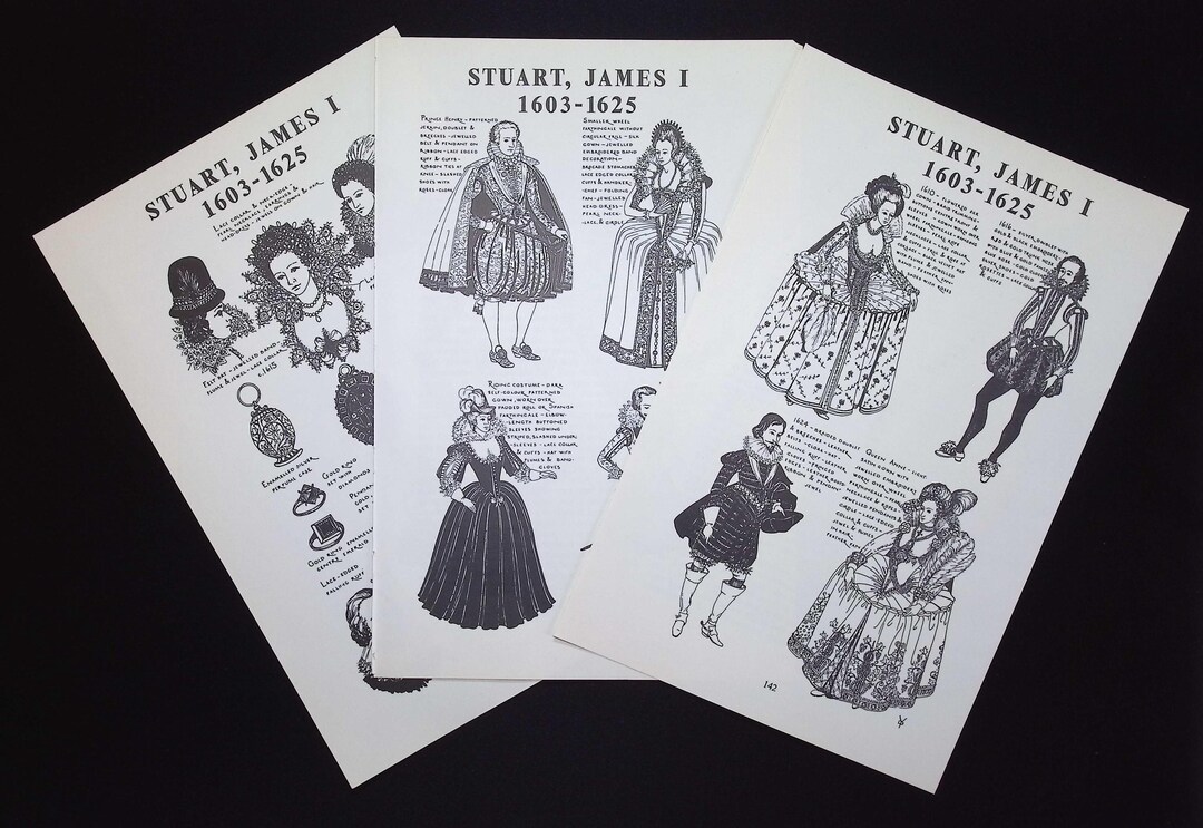 Stuart Era – Vintage Doreen Yarwood Print – Lace Collars, Brocade Gowns ...