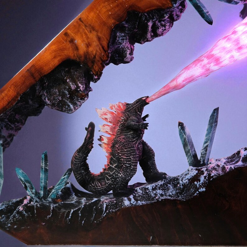 Godzilla Resin Lamp: Handmade Epoxy Night Light, Gaming Desk Decor - Etsy