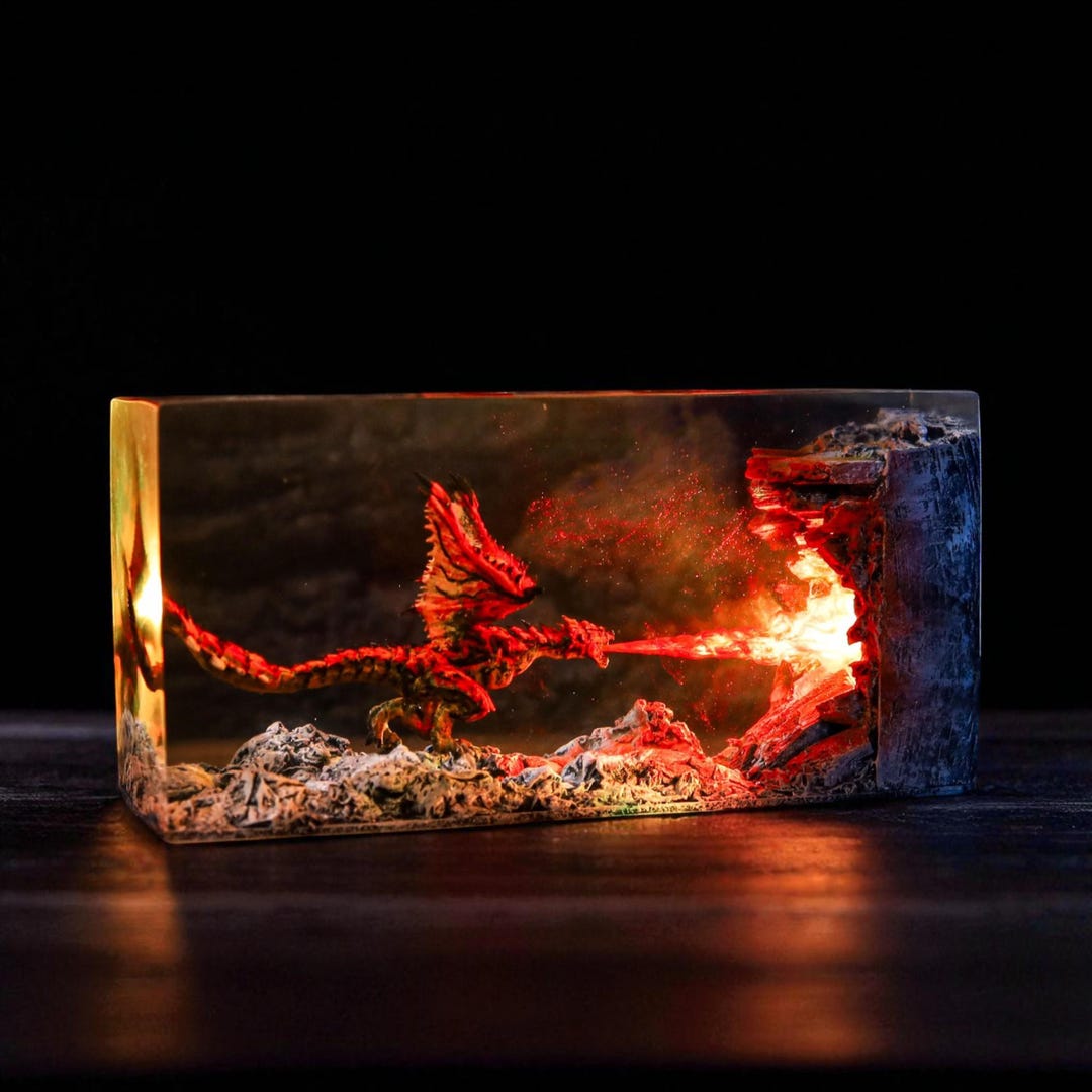 Fire Dragon Resin Lamp – Epoxy Wood Dragon Lamp | Handmade Fantasy ...