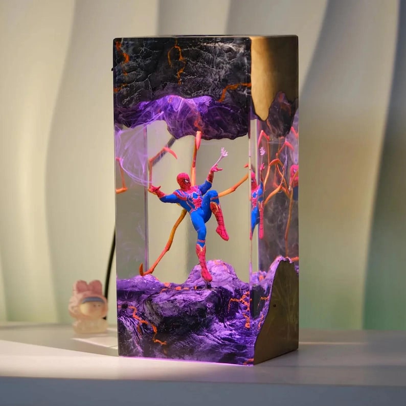 Spider Hero Resin Lamp – Handmade Epoxy Resin Night Light, Web Hero ...