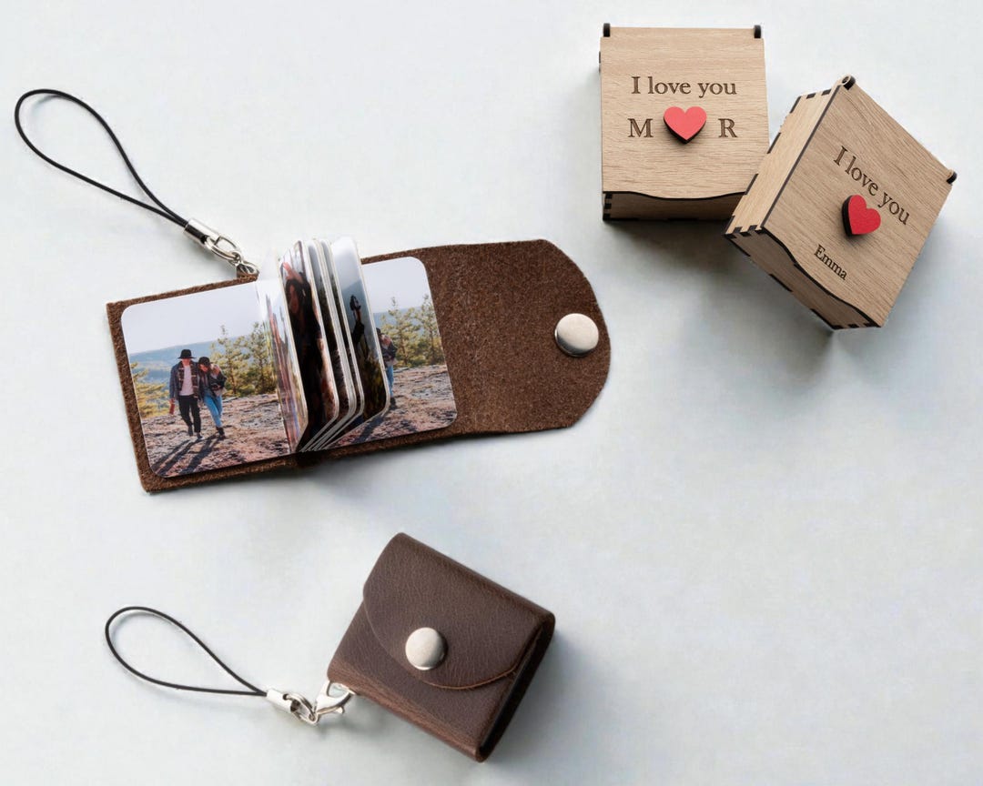 Custom Photo Album Keychain: Personalized Leather 14 Picture Keepsake ...