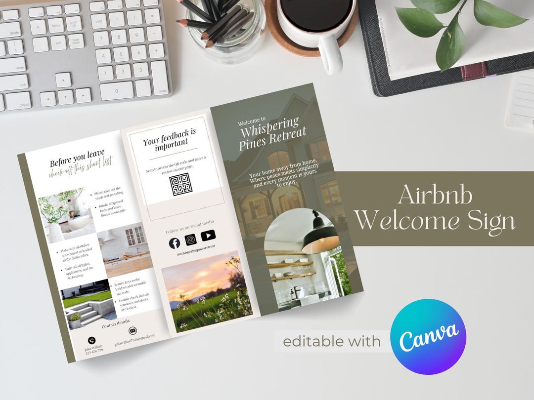 Airbnb Welcome Flyer Template: Editable House Rules, Guest Info Canva ...
