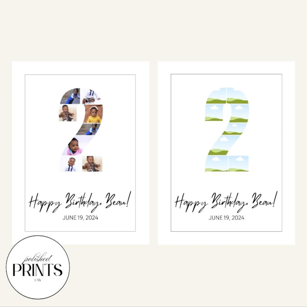 Second Birthday Photo Collage | Number 2 Party Decor Sign | Editable ...