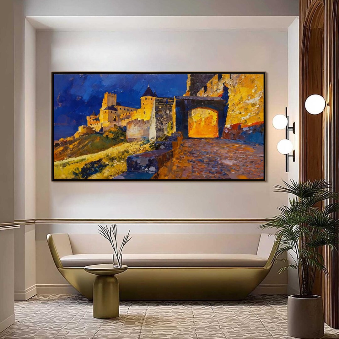 Hand-painted Medieval Castle Gate Oil Painting, Textured Stone Archway ...