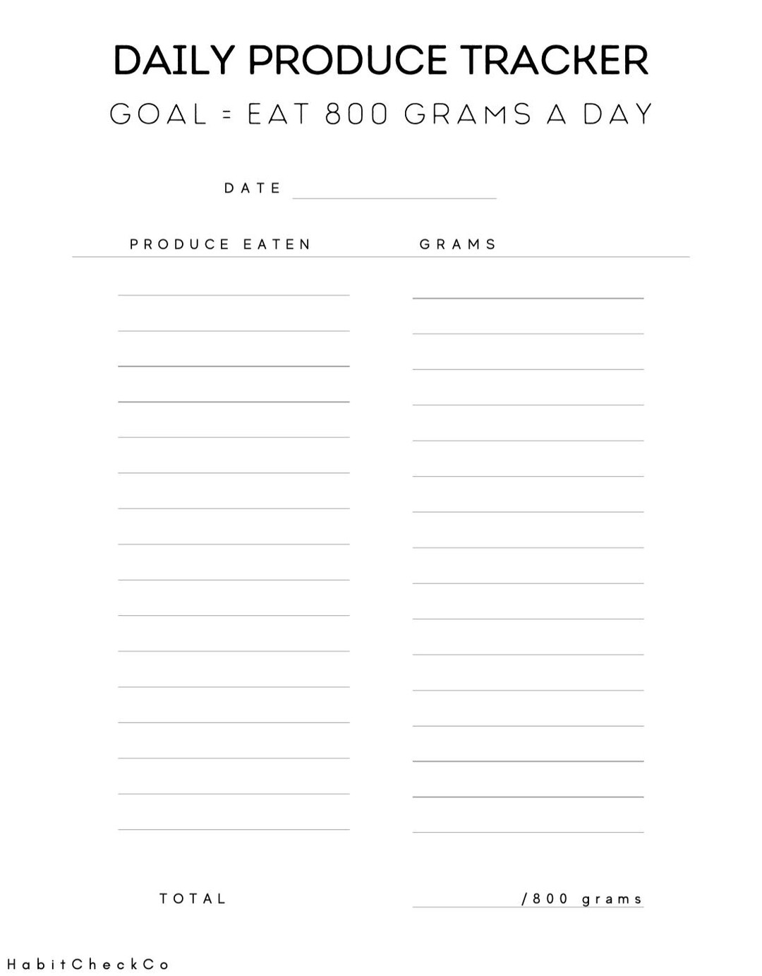 Daily Produce Tracker | Printable | Black and White | Fruits and ...