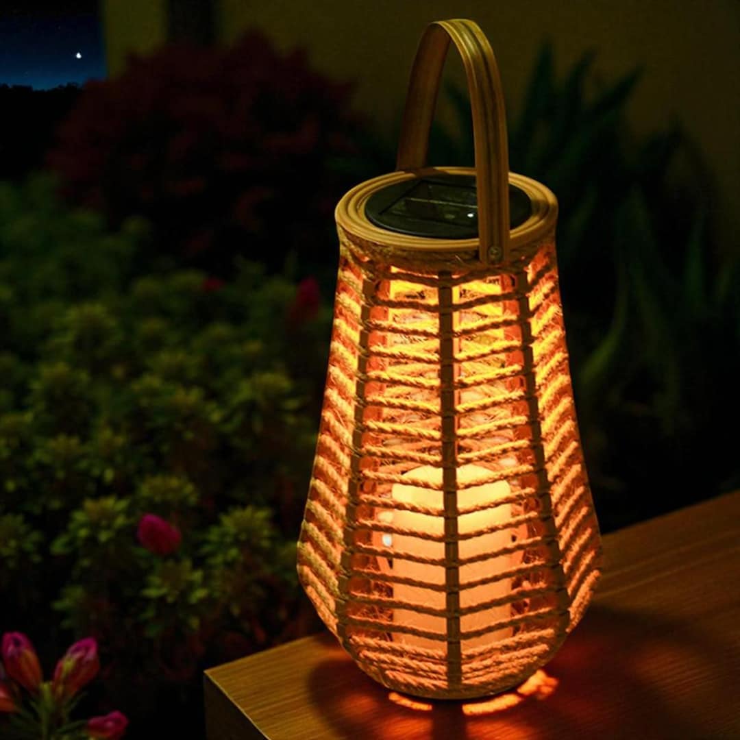 Large Rattan Solar Lantern, Outdoor Waterproof Hanging Light, Boho ...