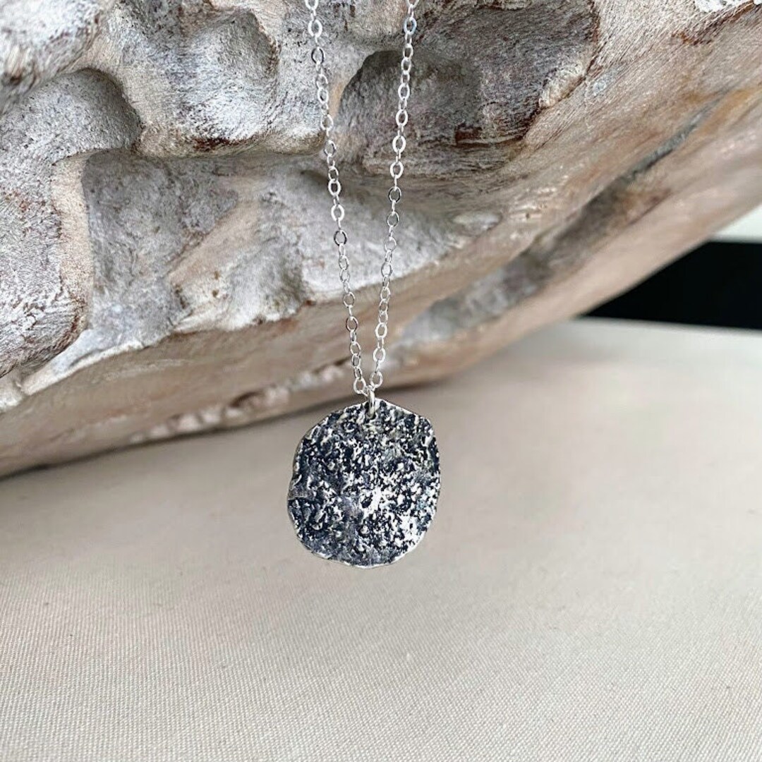 Large Hammered Wavy Disc Necklace Oxidized Sterling Silver - Etsy