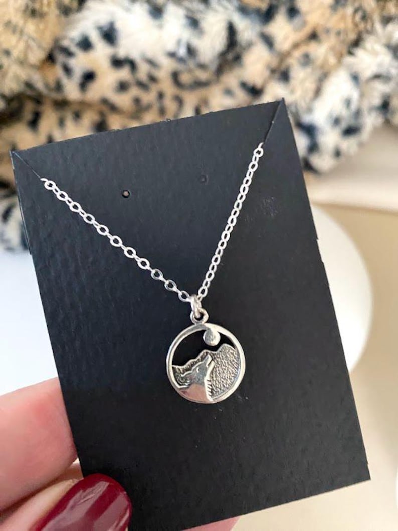 Wolf Necklace, Howling Wolf Moon and Mountain Pendant, Sterling Silver ...