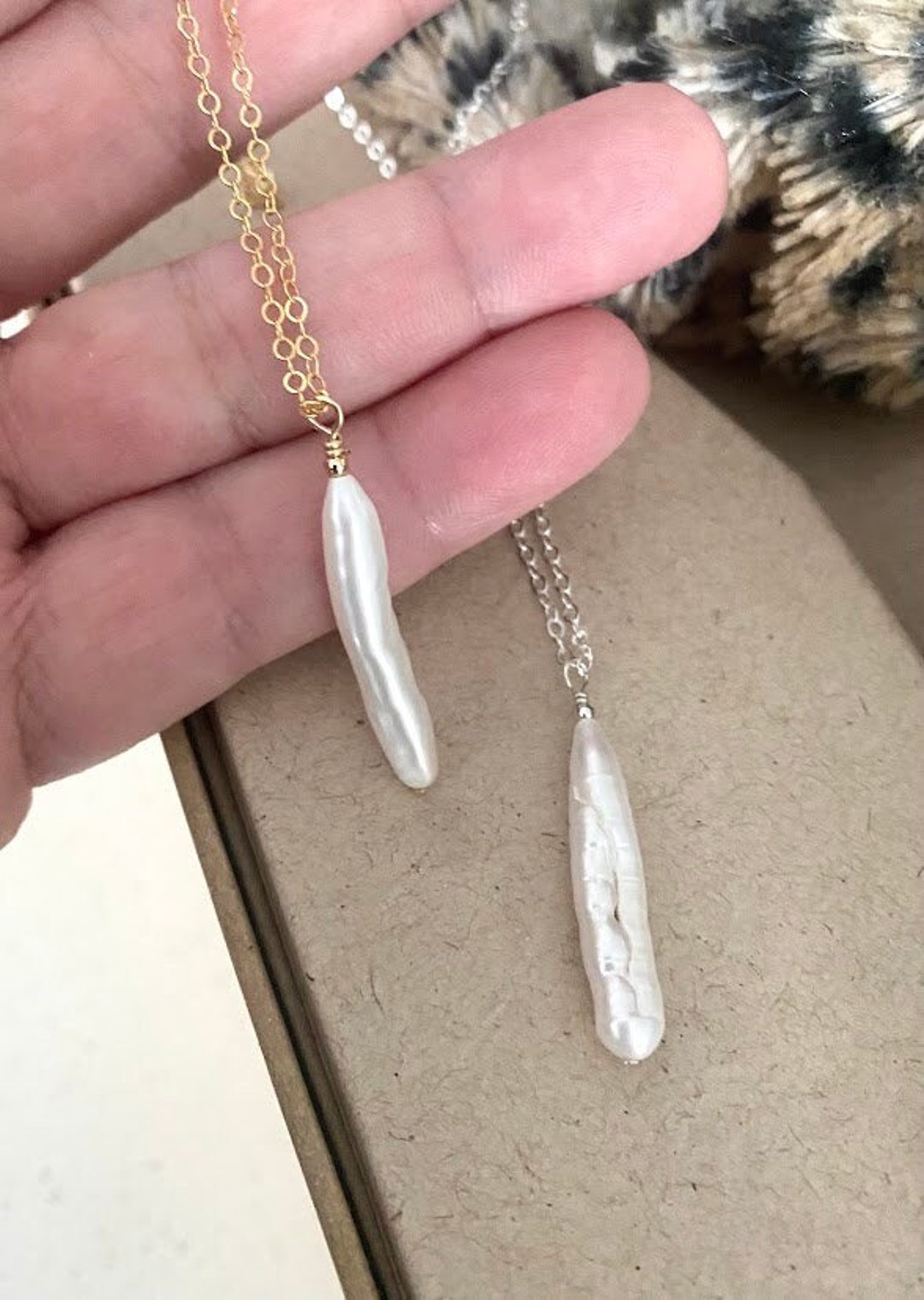 Stick Pearl Necklace 14k Gold Filled or Sterling Silver, Freshwater ...