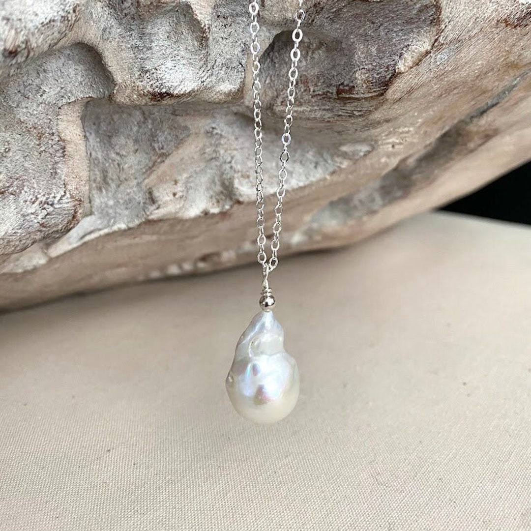 Baroque Pearl Necklace Sterling Silver, Large Freshwater Pearl Pendant ...