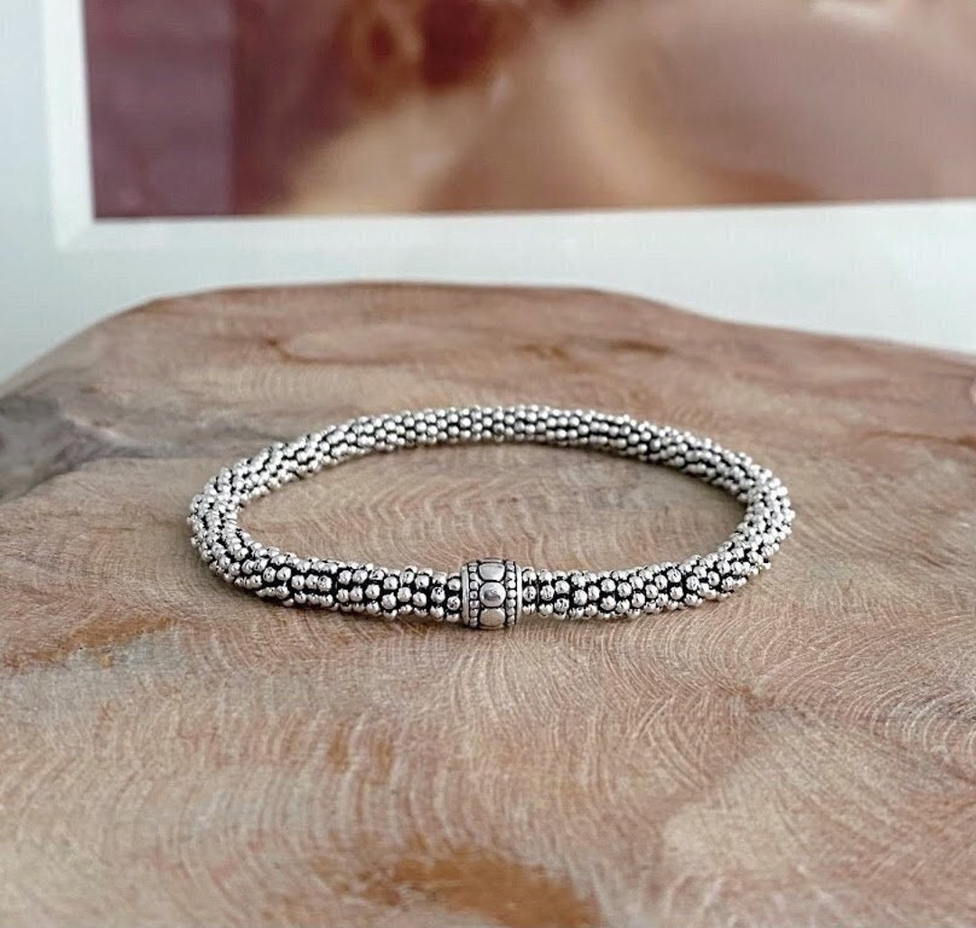 Silver Bali Bead Bracelet, Silver Bracelet for Women, Bali Stretch Bracelet, Silver Stack ...