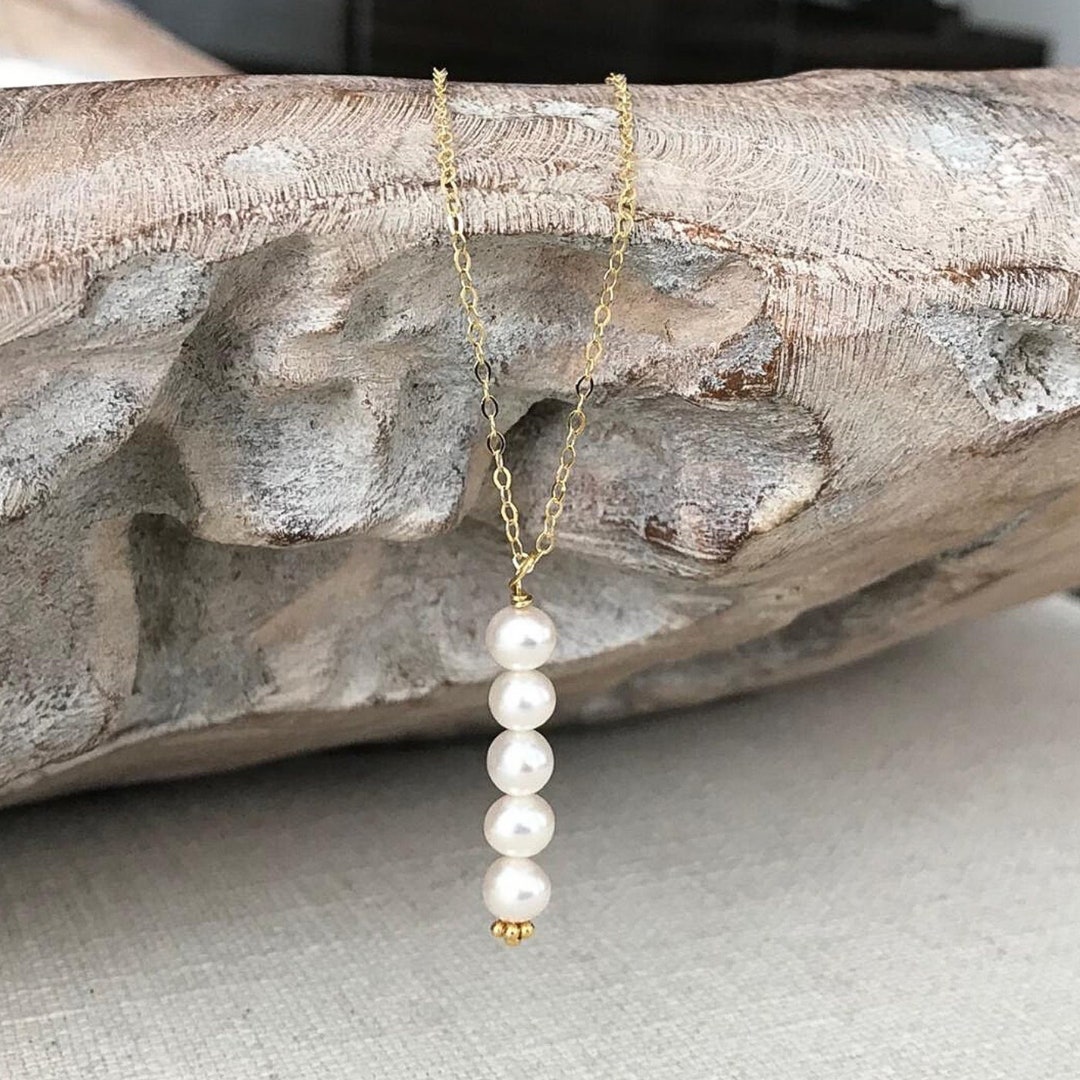 Freshwater Pearl Necklace, 14k Gold Filled Vertical Pearl Stack Pendant ...