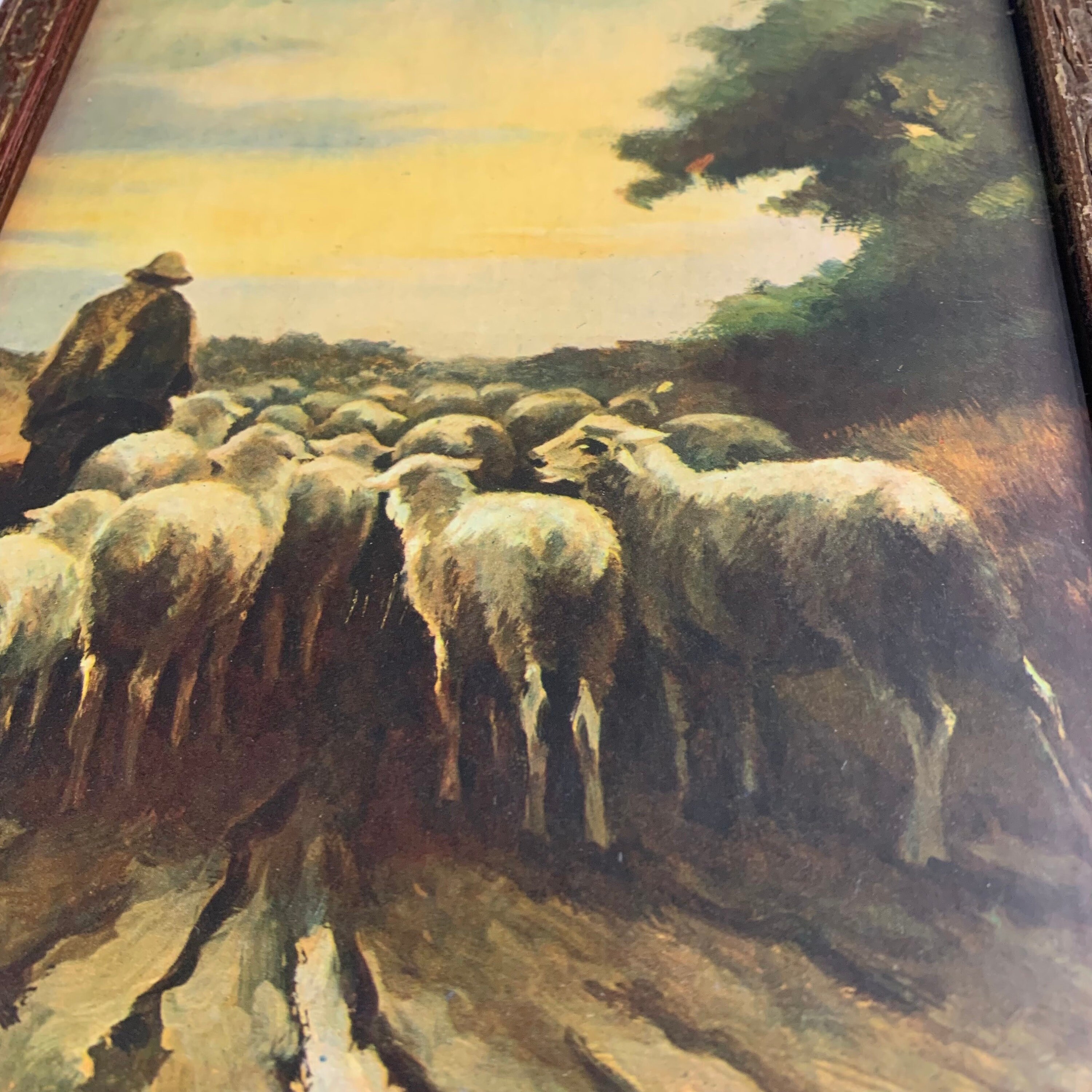 Antique Framed Print of a Shepherd and His Flock 7.5x14.5 W/ornate ...