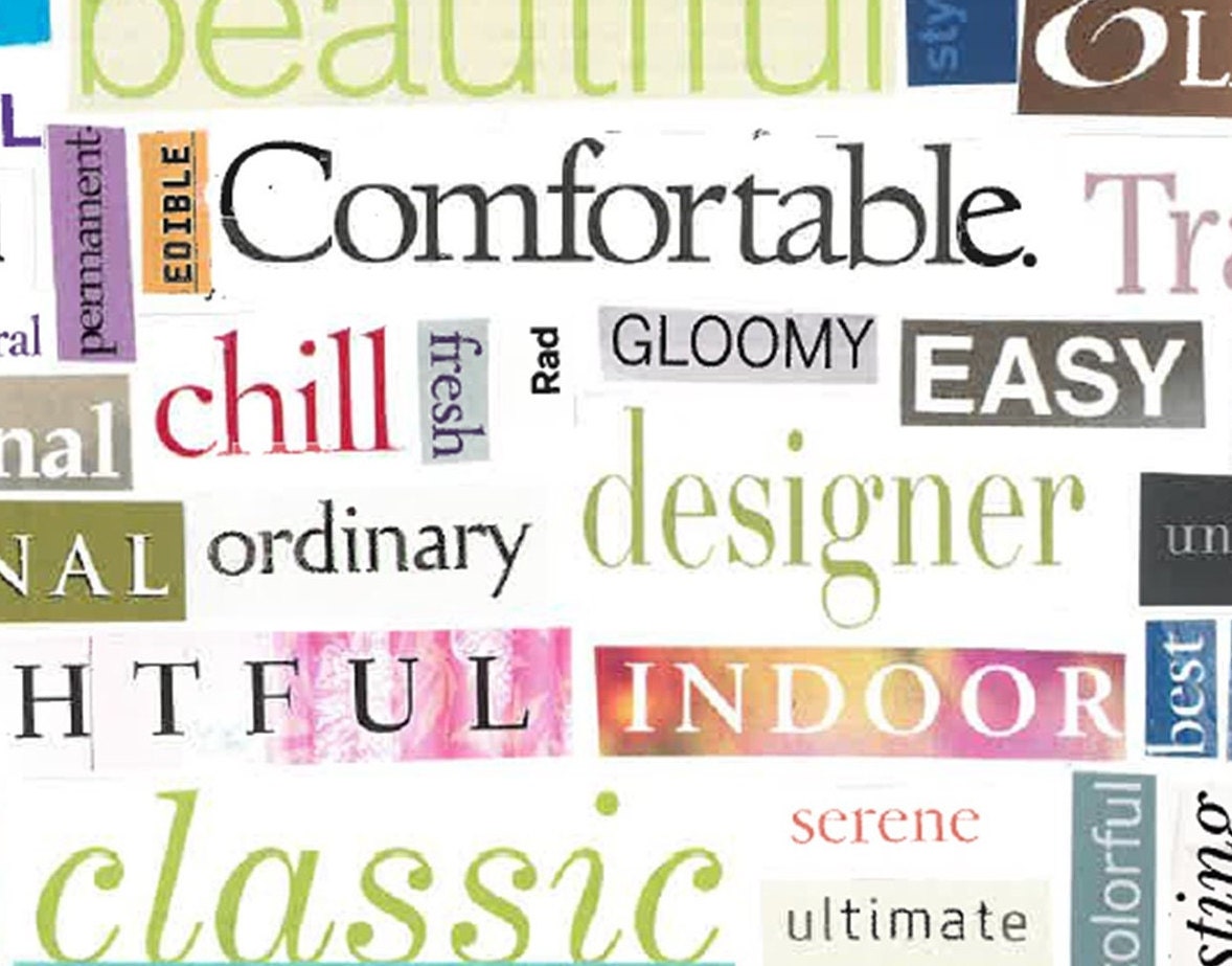100 Adjectives - Collage Words From Magazines - Organization, Mood ...