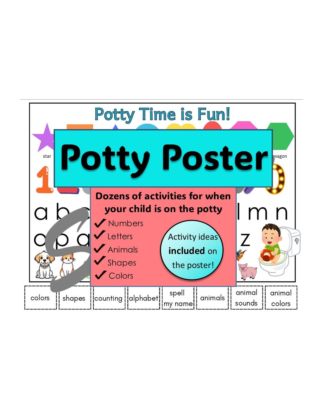 Potty Training Activity Poster: Alphabet, Colors, Animals (printable ...