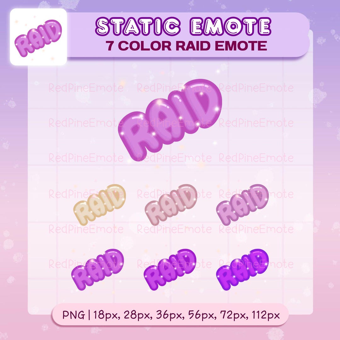 RAID Twitch Emote, 7 Color Pink Yellow RAID Icon Channel Point, Star ...