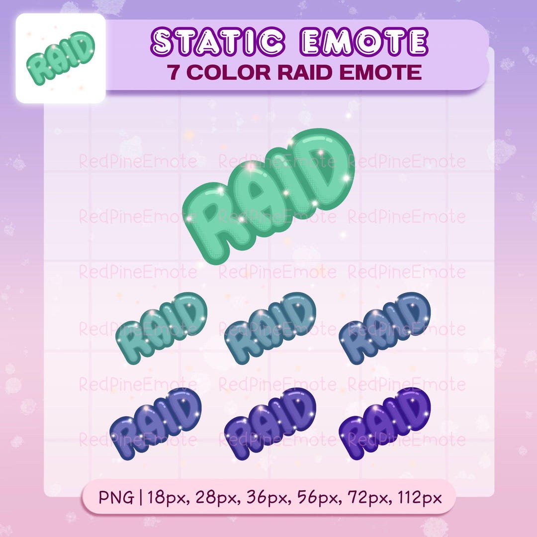 RAID Twitch Emote, 7 Color Green Purple RAID Icon Channel Point, Star ...