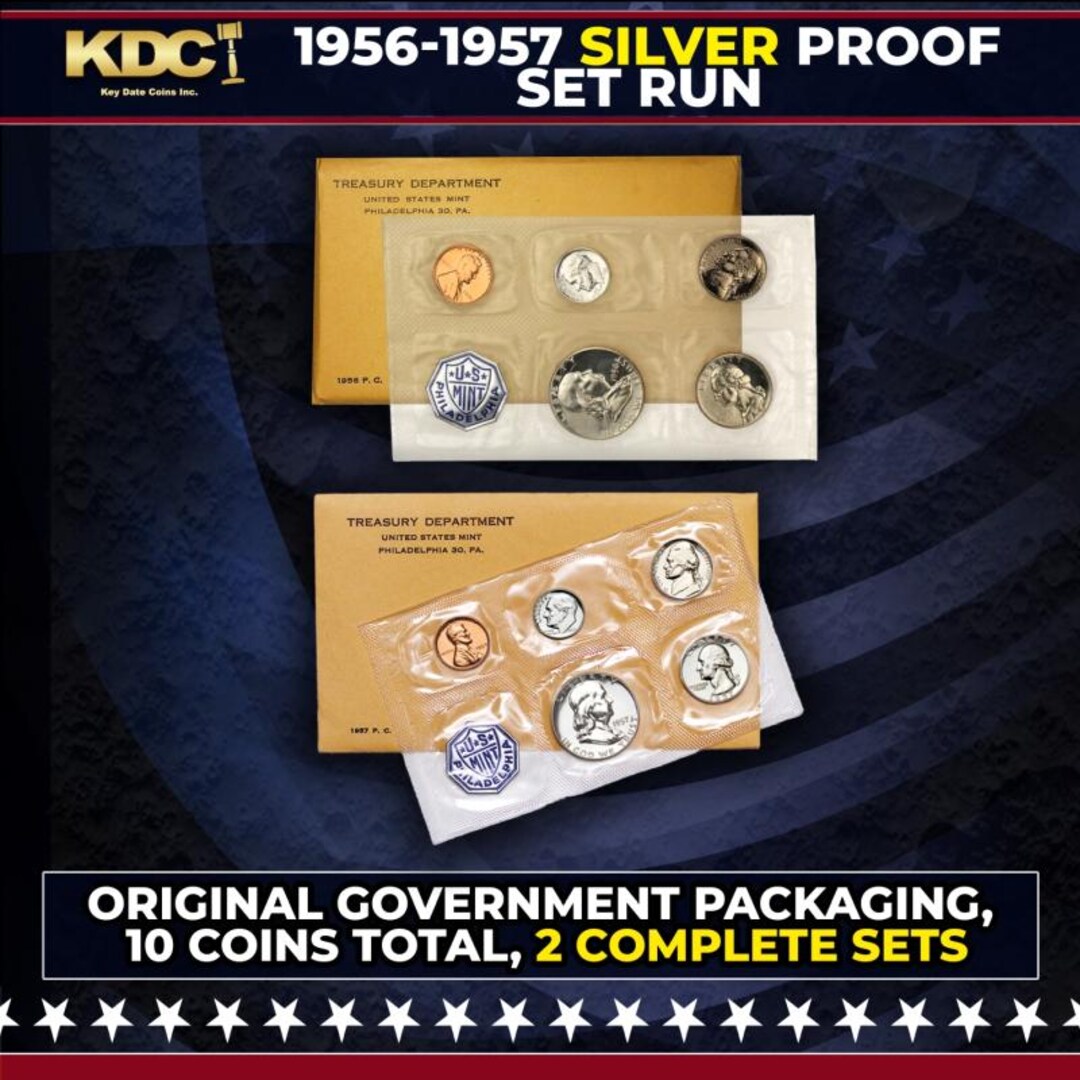 1956 & 1957 Silver Proof Sets 10 Coins in Original Government Packaging ...