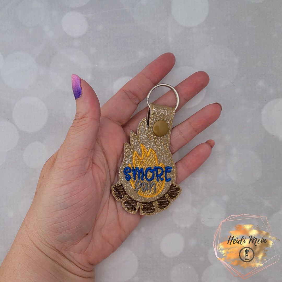 Smore Fun Campfire Key Fob - Machine Embroidered Marine Vinyl Faux ...
