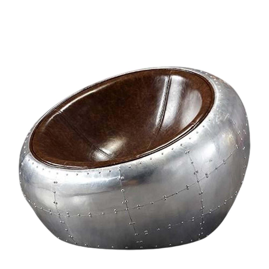 Aluminum Aviator Barrel Chair – Brown Leather Industrial Lounge - Etsy