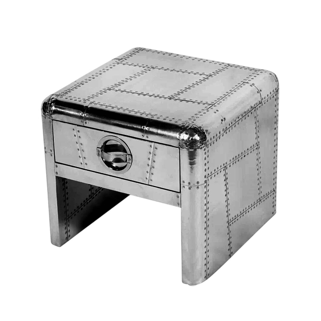 Aviator Side Table With 1 Drawer, Aluminum Modern Bed Side Table ...
