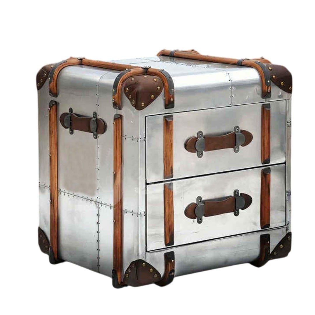 Vintage Aviator Trunk Side Table – Industrial Aluminum Accent Cabinet ...