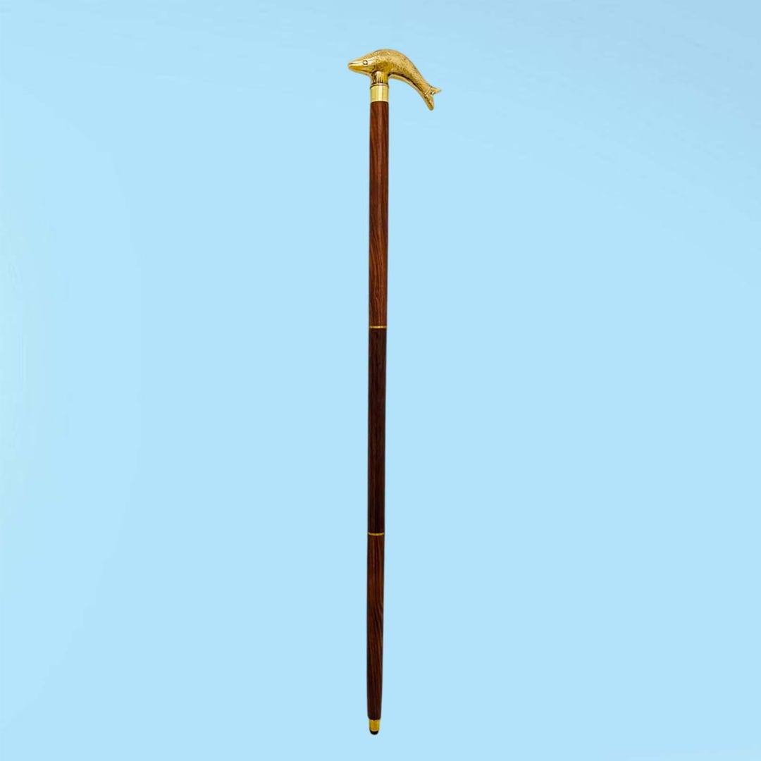 Antique Brass Fish Handle Walking Stick Victorian Brown Wooden Canes ...