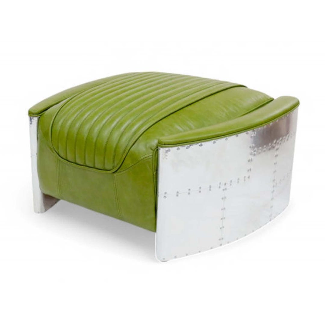 Green Leather Aviator Ottoman – Industrial Aircraft Style Footrest. - Etsy